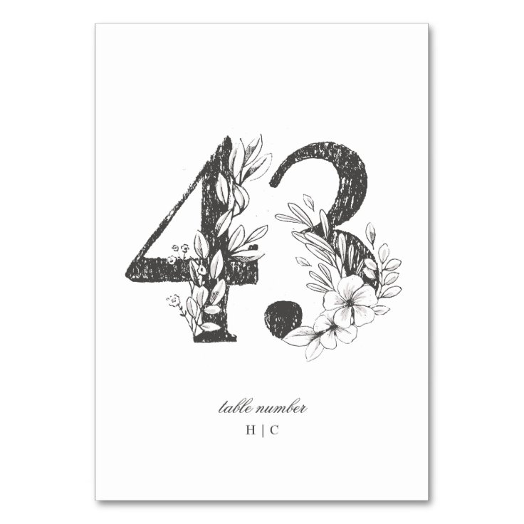 Table 43 Beautiful Floral Sketched Wreath Wedding Table Number | Zazzle