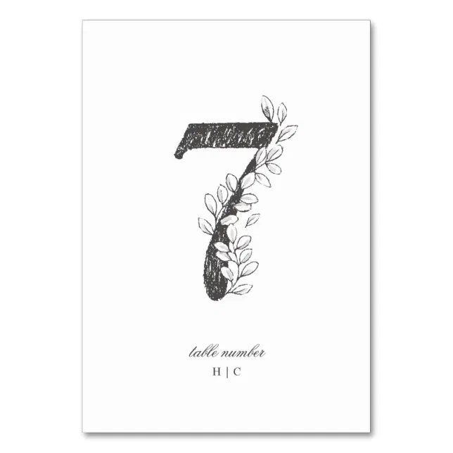 Table 7 Beautiful Floral Sketched Wreath Wedding Table Number | Zazzle