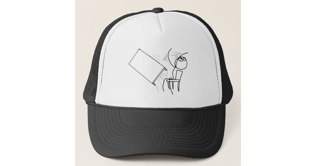 Table Flip Flipping Rage Face Meme Trucker Hat | Zazzle