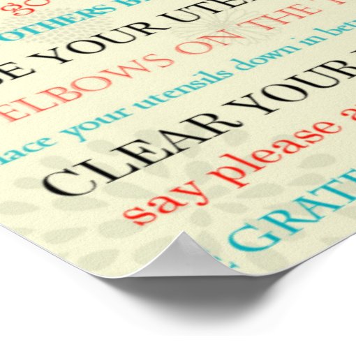 Table Manners Reminder Poster | Zazzle
