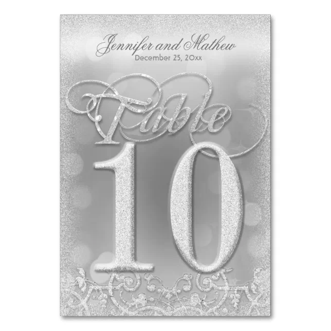 Table Number 10 Elegant Silver Faux Glitter | Zazzle