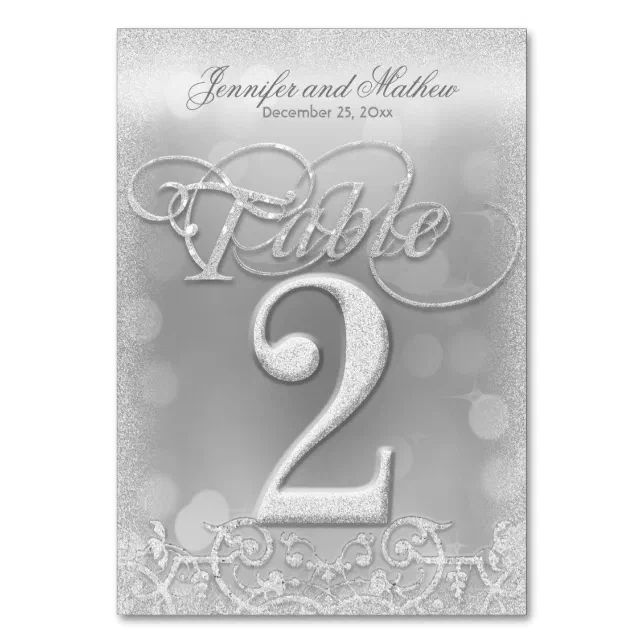 Table Number 2 Elegant Silver Faux Glitter | Zazzle