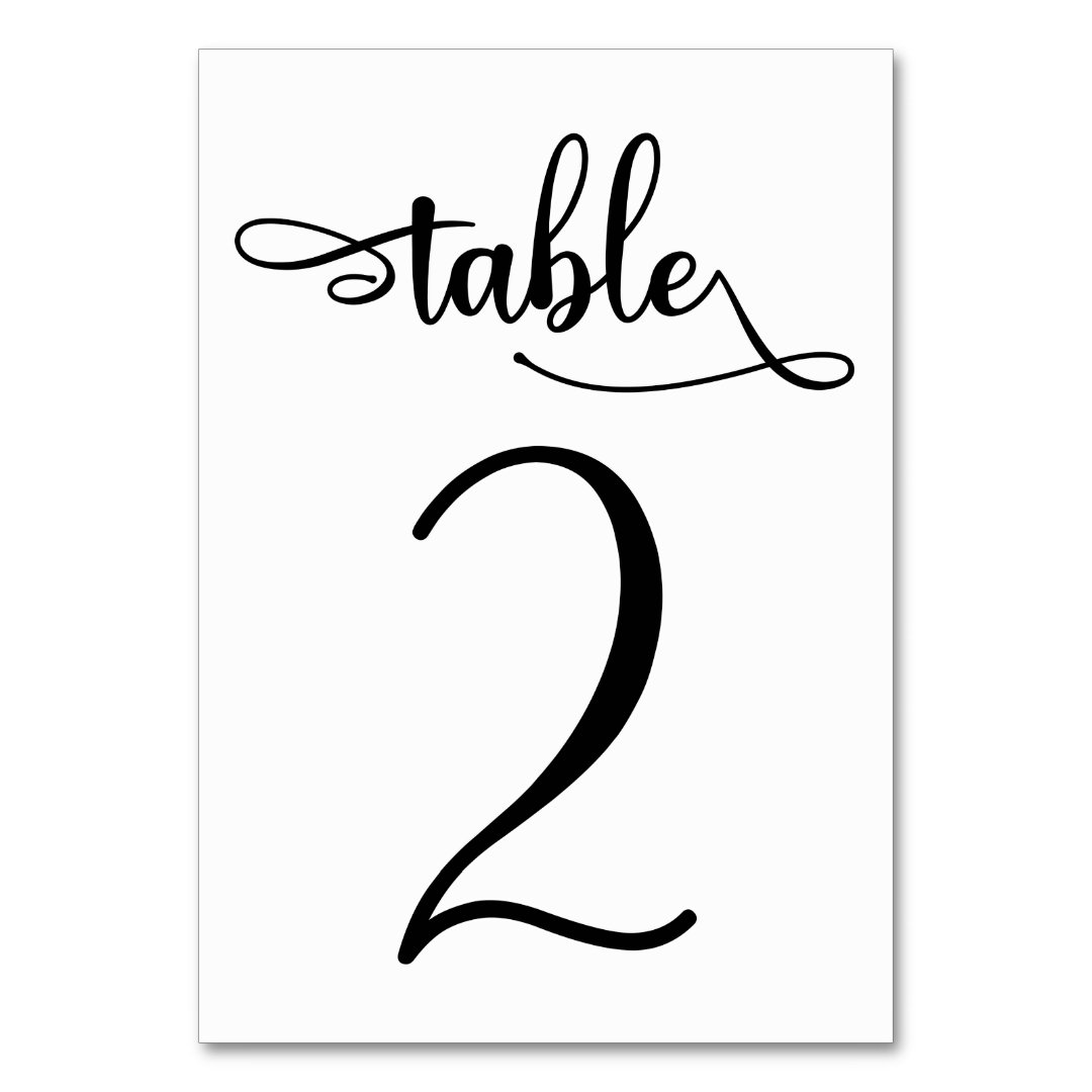 Table number 3.5x5 black minimalist | Table 2 | Zazzle