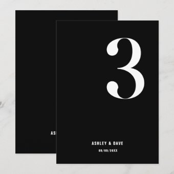 Table Number 3 Bold Black Wedding Table Number | Zazzle