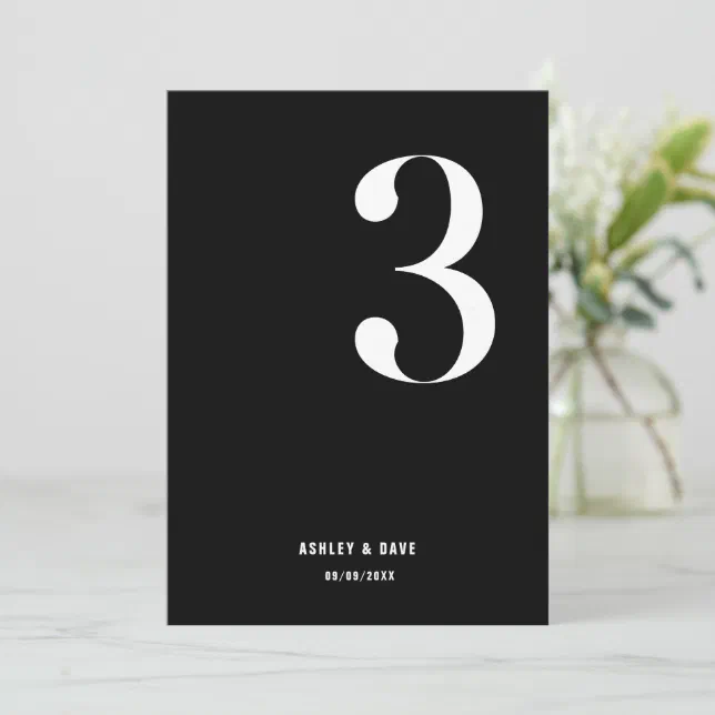 Table Number 3 Bold Black Wedding Table Number | Zazzle