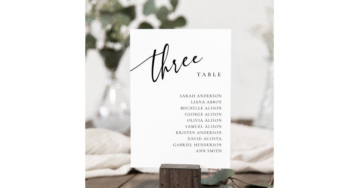 Table Number 3 Three Seating Chart Card | Zazzle
