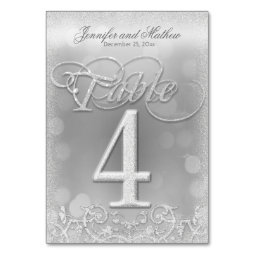Table Number 4 Elegant Silver Faux Glitter | Zazzle
