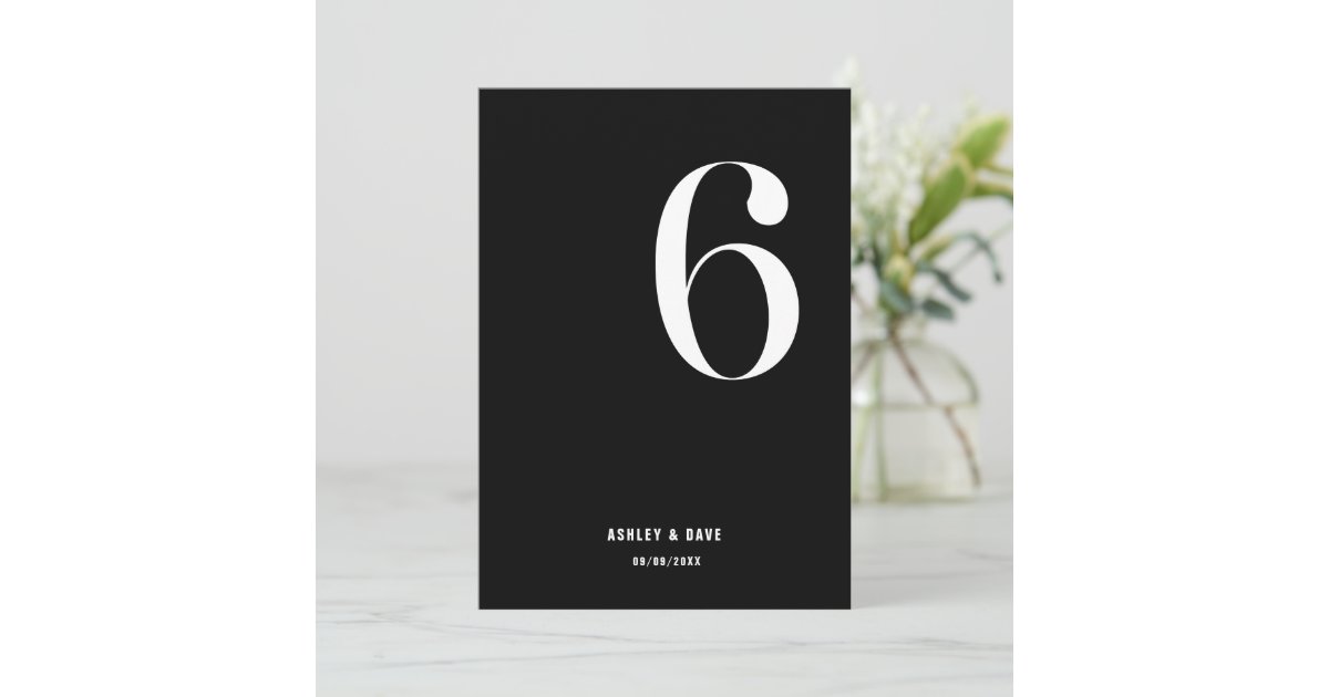 Table Number 6 Bold Black Wedding Table Number | Zazzle