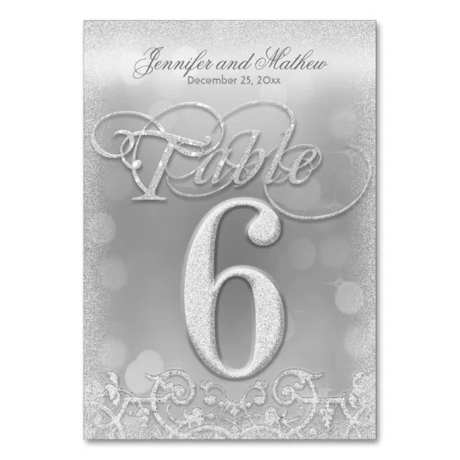 Table Number 6 Elegant Silver Faux Glitter | Zazzle