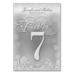 Table Number 7 Elegant Silver Faux Glitter | Zazzle