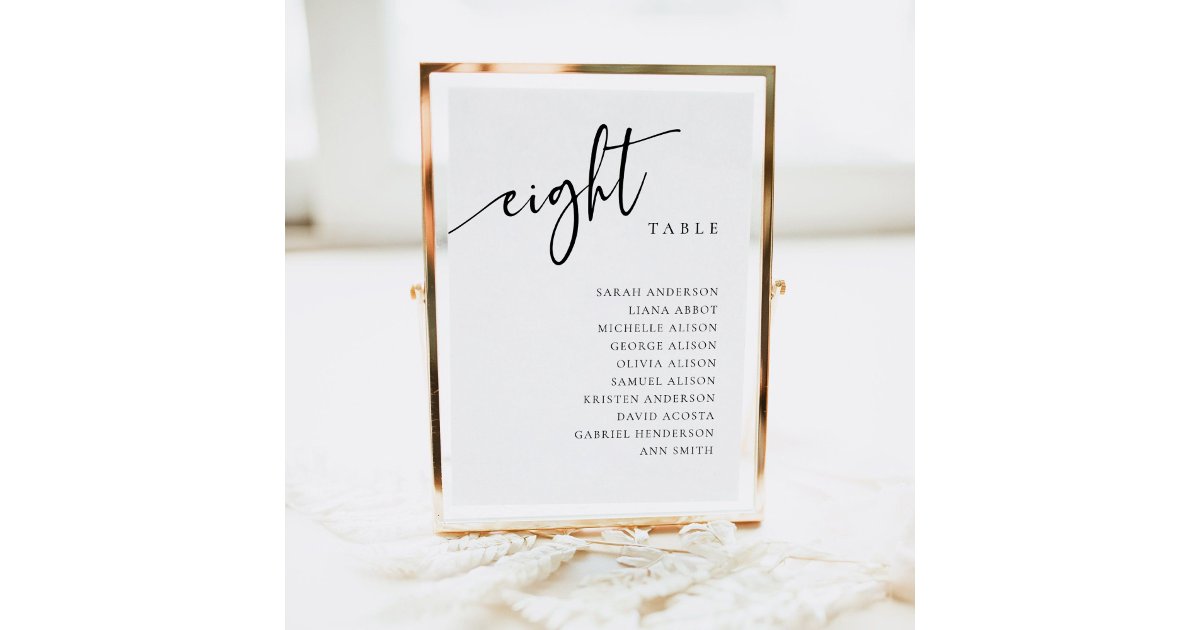 Table Number 8 Eight Seating Chart Card | Zazzle