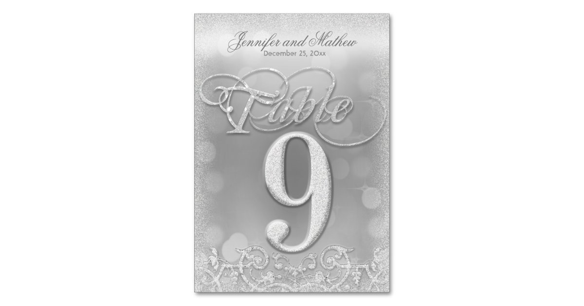 Table Number 9 Elegant Silver Faux Glitter | Zazzle