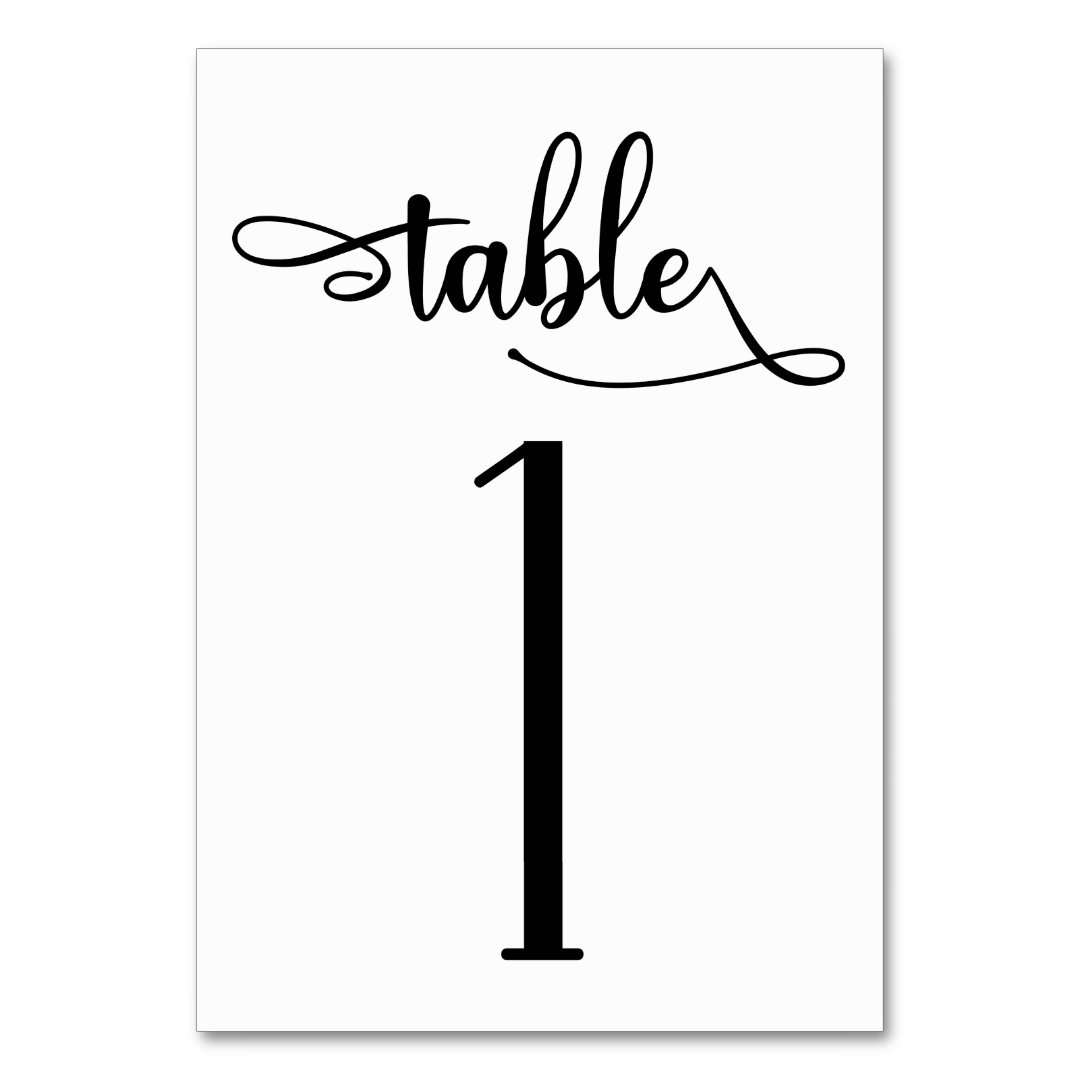 Table number black calligraphy 3.5x5 | Table 1 | Zazzle