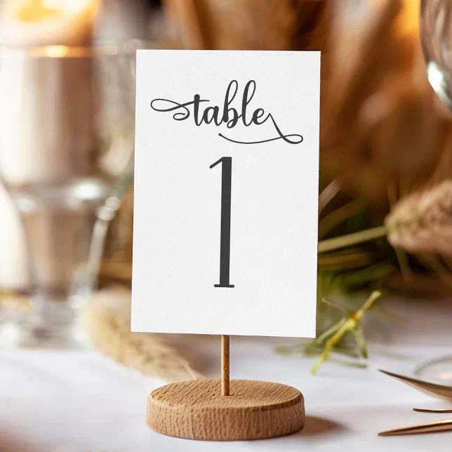 Table number black calligraphy 3.5x5 | Table 1 | Zazzle