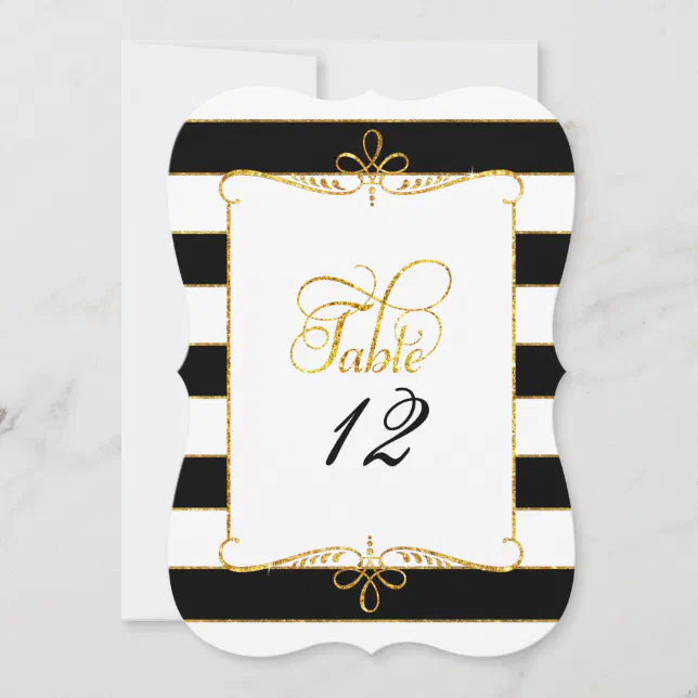 Table Number Black n White Script Gold Glitter | Zazzle