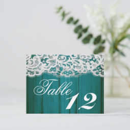 Table Number Card Distrissed Teal Wood Lace | Zazzle