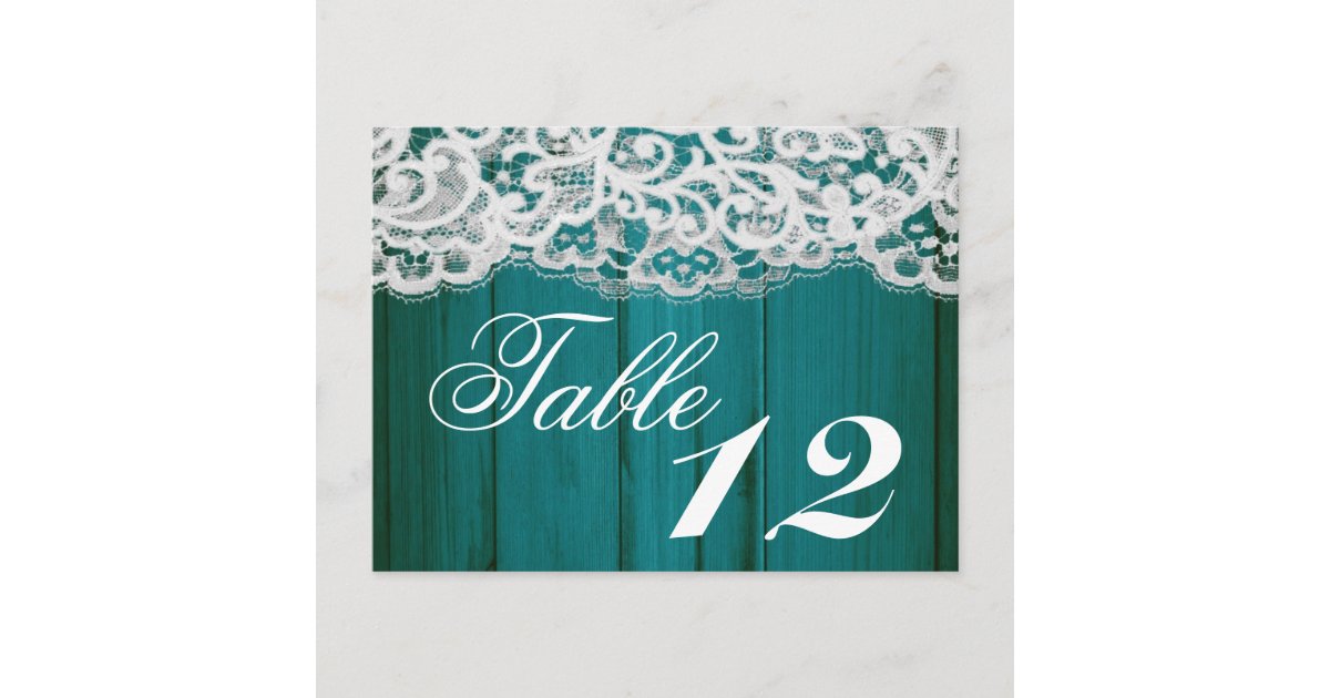 Table Number Card Distrissed Teal Wood Lace | Zazzle