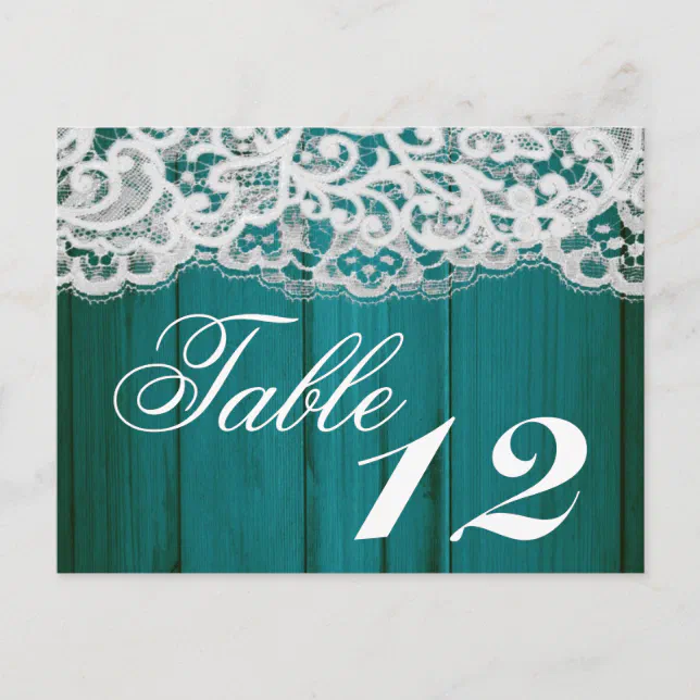 Table Number Card Distrissed Teal Wood Lace | Zazzle