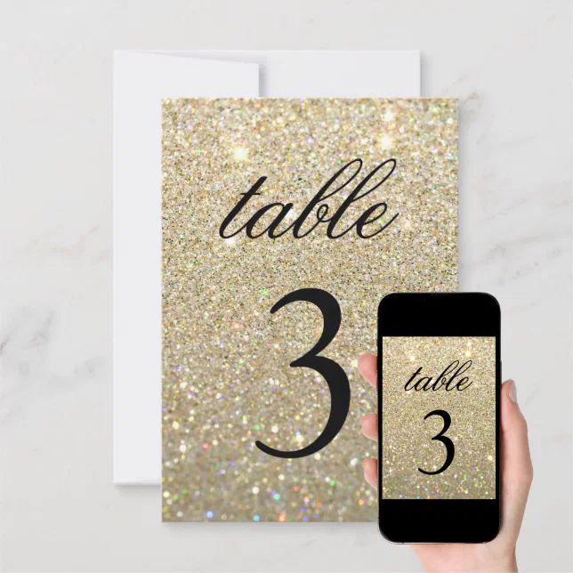 Table Number Card - Gold Glit Fab | Zazzle