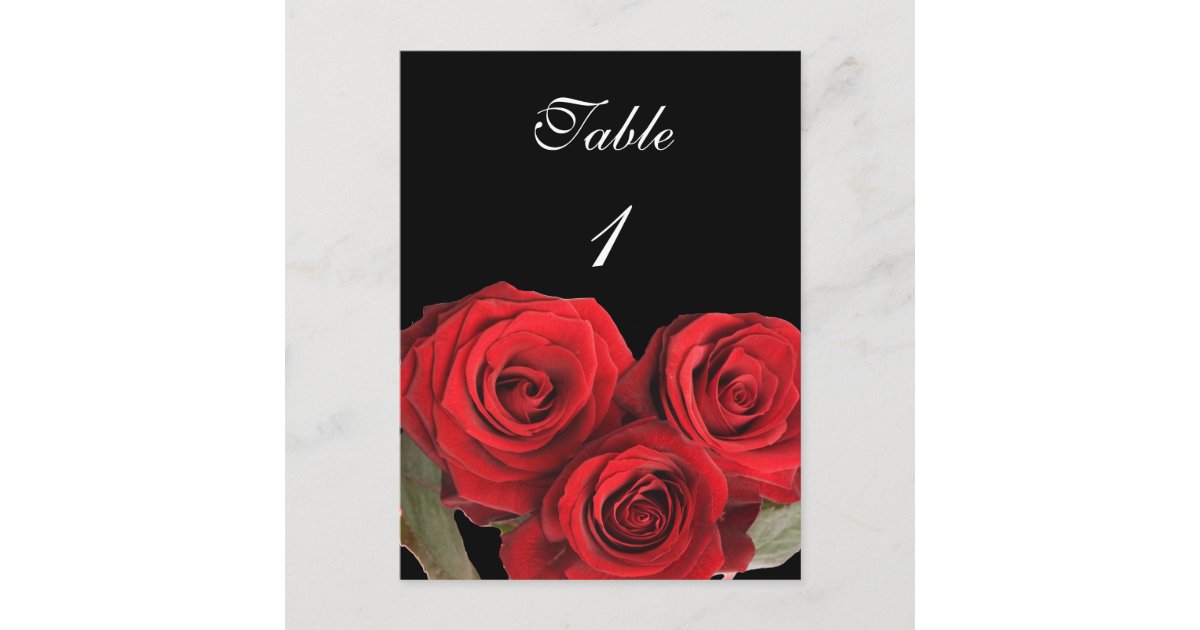 Table Number Card Red Rose Black | Zazzle