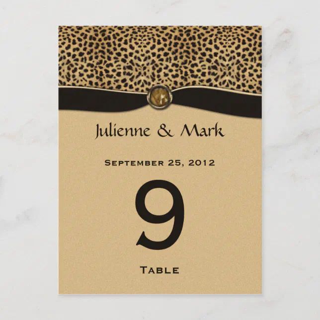Table Number Cards Leopard Print FAUX Ribbon Jewel | Zazzle