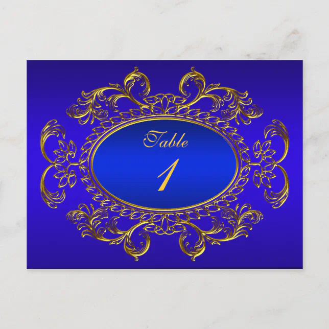 Table Number Cards Royal Blue Gold | Zazzle