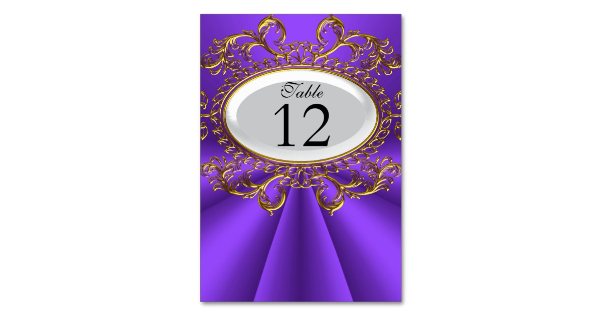 Table Number Cards Royal Purple White Gold | Zazzle