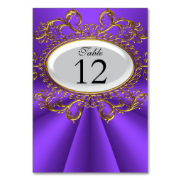 Table Number Cards Royal Purple White Gold | Zazzle