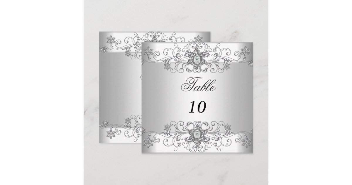 Table Number Cards Silver White Diamond | Zazzle