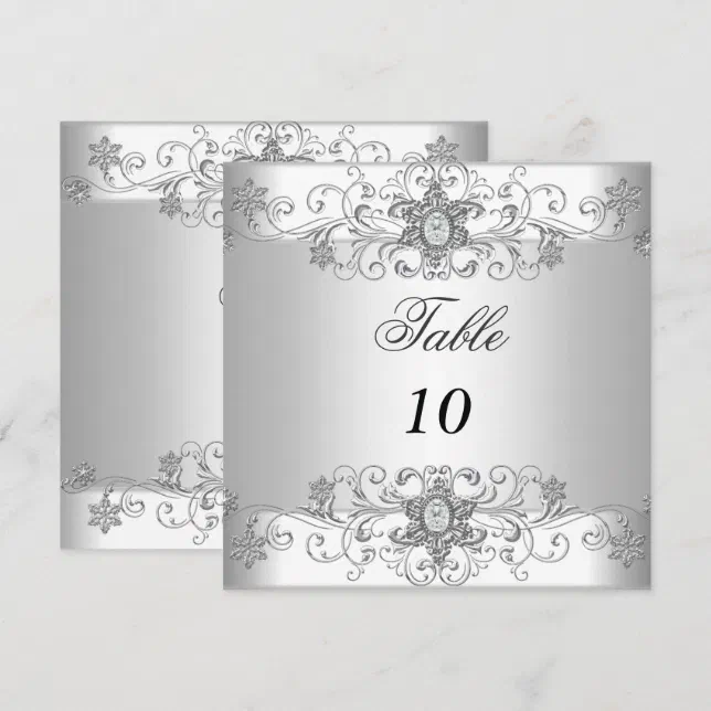 Table Number Cards Silver White Diamond | Zazzle