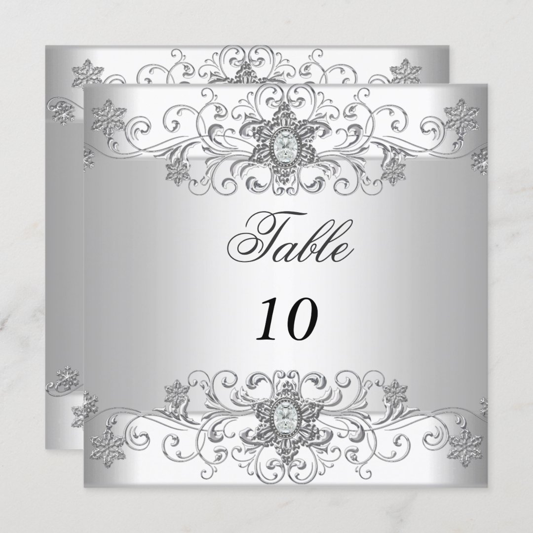 Table Number Cards Silver White Diamond | Zazzle