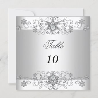 Table Number Cards Silver White Diamond | Zazzle