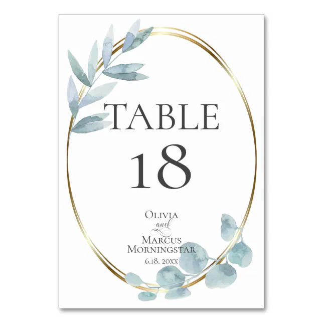 TABLE NUMBER | Dusty Blue Watercolor Eucalyptus | Zazzle