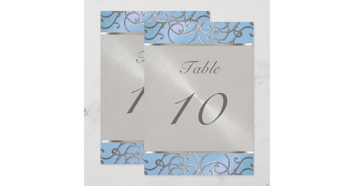Table Number Elegant Sky Blue and Silver Filigree | Zazzle