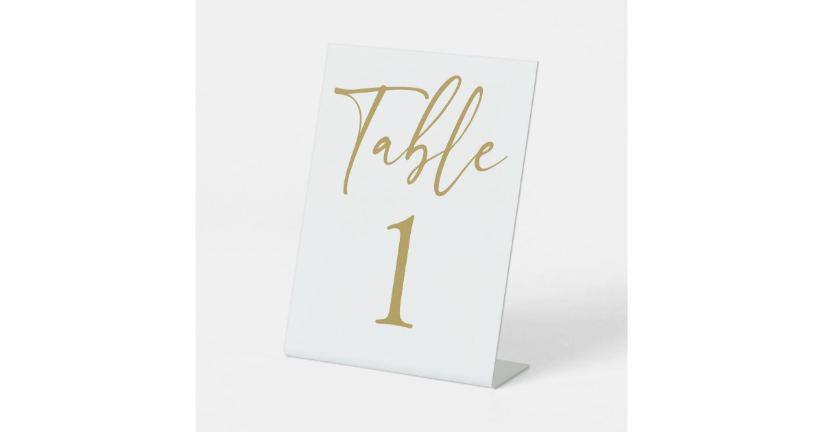 Table number gold minimalist pedestal sign | Zazzle