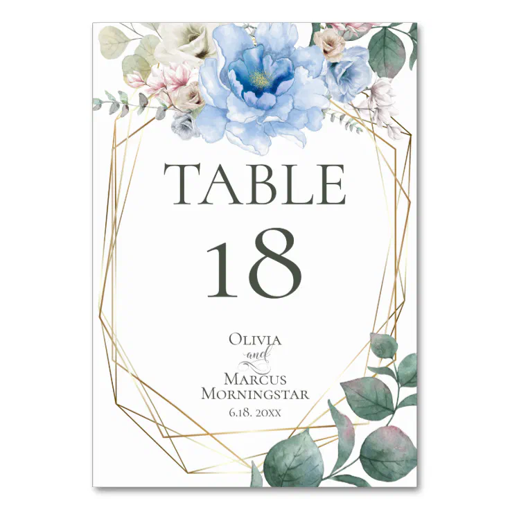 TABLE NUMBER | Light Blue Watercolor Peony Flowers | Zazzle