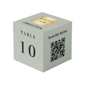 Table number logo QR code menu olive green Cube | Zazzle