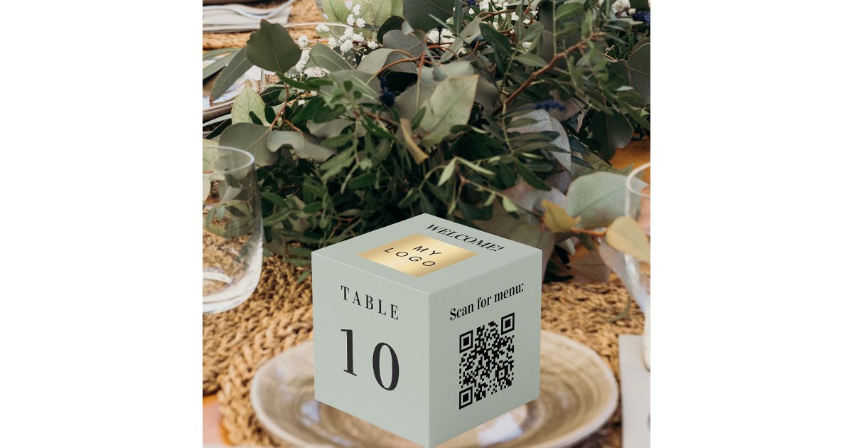 Table number logo QR code menu olive green Cube | Zazzle