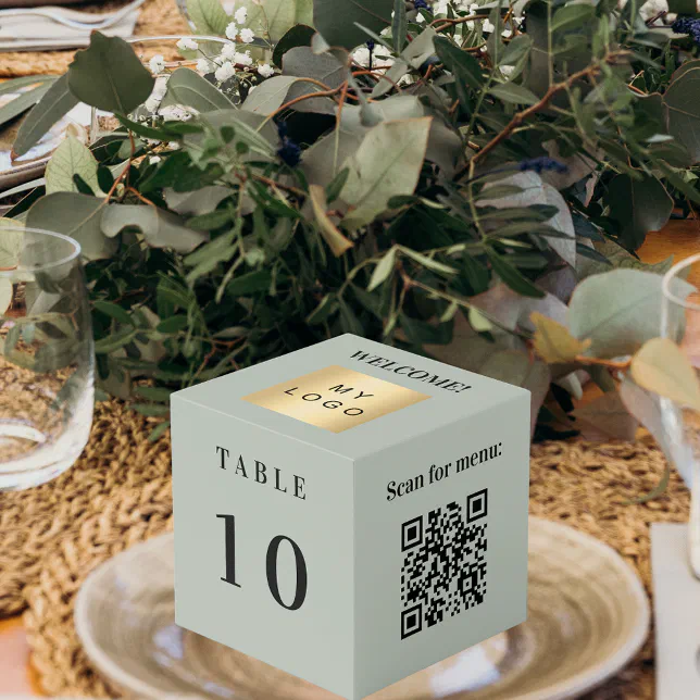 Table number logo QR code menu olive green Cube | Zazzle