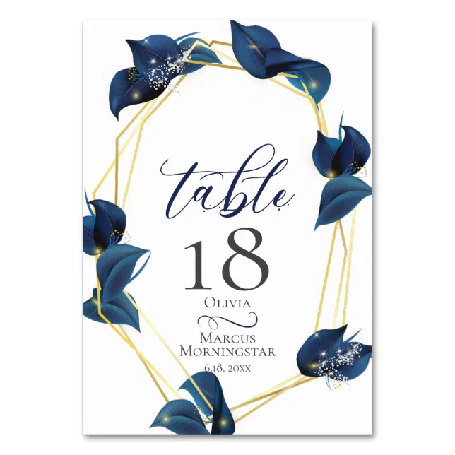 TABLE NUMBER | Modern Deep Indigo Blue and Gold | Zazzle