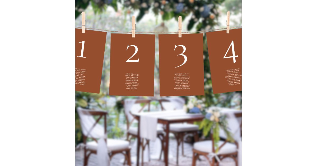 Table Number Names Seating Chart Terracotta Card | Zazzle