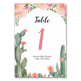 Table Number Peach Green Cactus | Zazzle