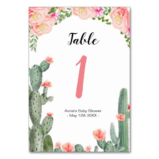Table Number Peach Green Cactus | Zazzle