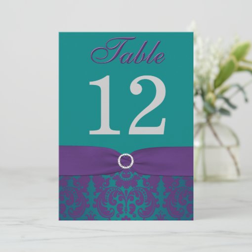 Table Number | Purple, Teal Damask | Zazzle