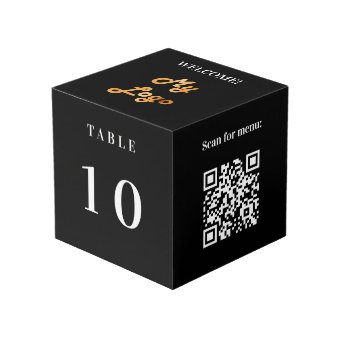 Table number QR code menu black business logo Cube | Zazzle