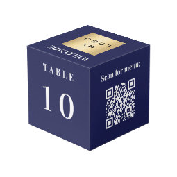 Table number QR code menu blue business logo Cube | Zazzle
