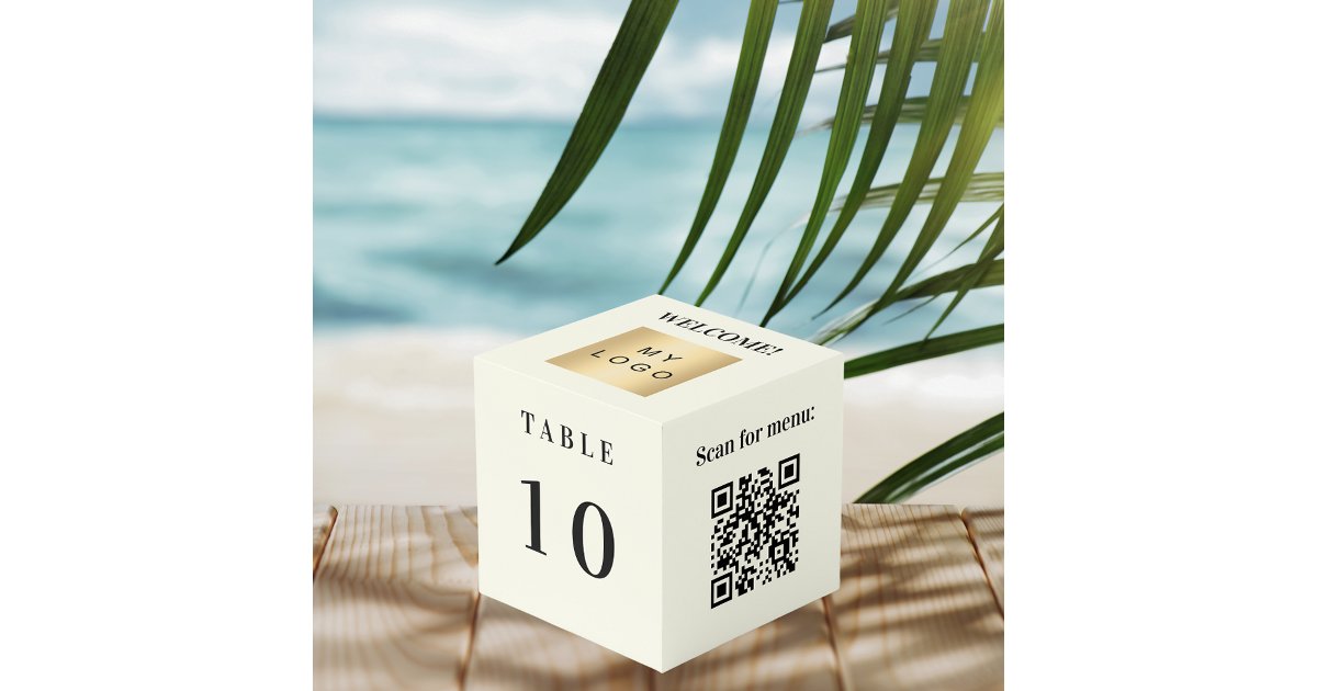 Table number QR code menu ivory business logo Cube | Zazzle