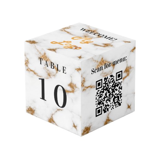 Table number QR code menu marble business logo Cube | Zazzle
