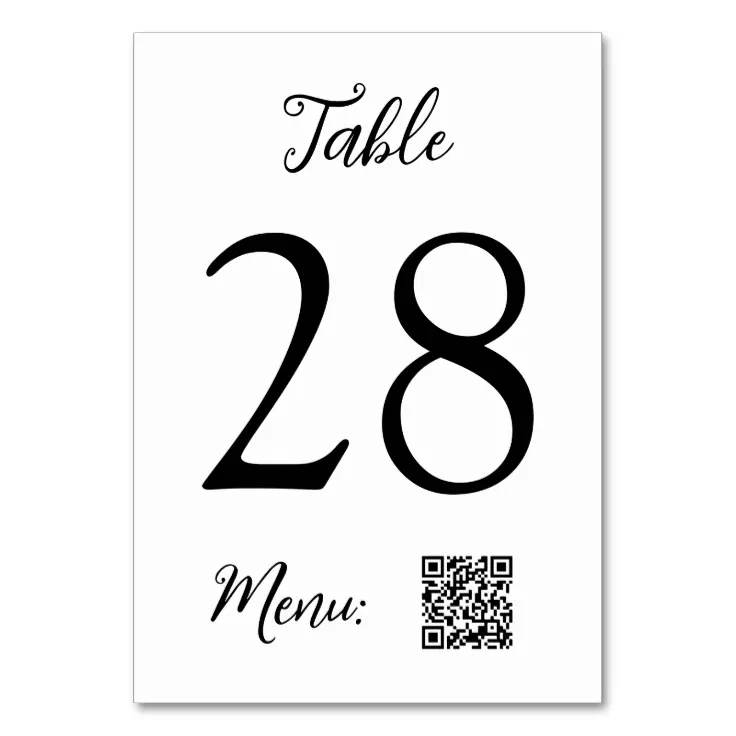 Table Number QR Code Menu Wedding | Zazzle