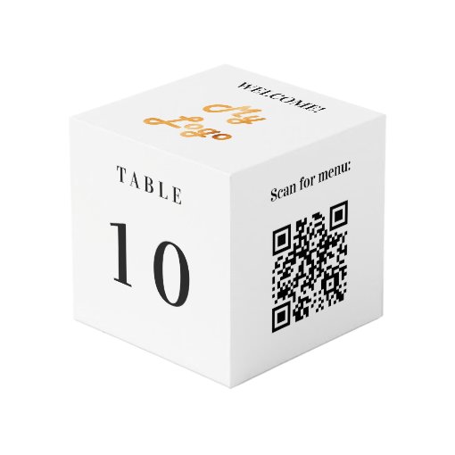 Table number QR code menu white business logo Cube | Zazzle
